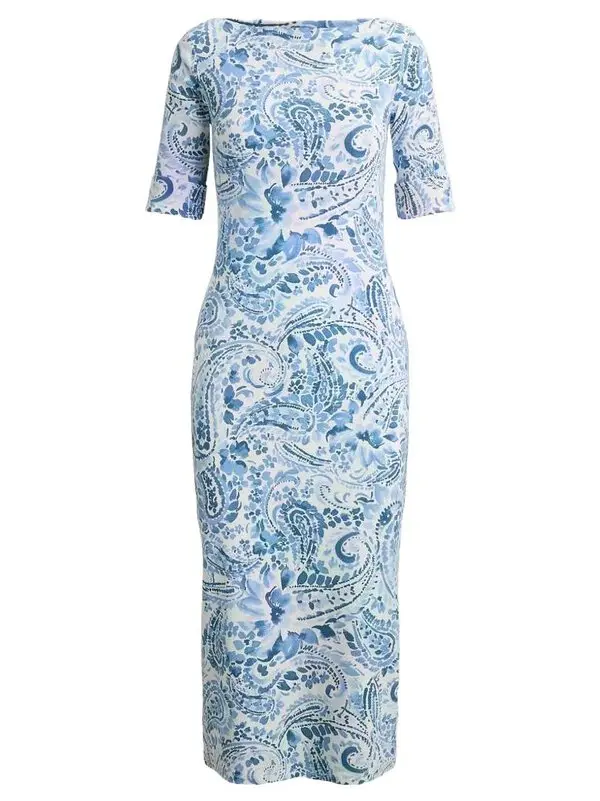Ralph Lauren Paisley-print Boat-neck Dress - Blue