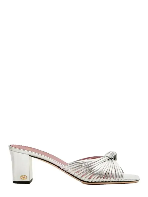 Valentino Garavani Annet Laminated Nappa Slide Sandals 60mm - Silver