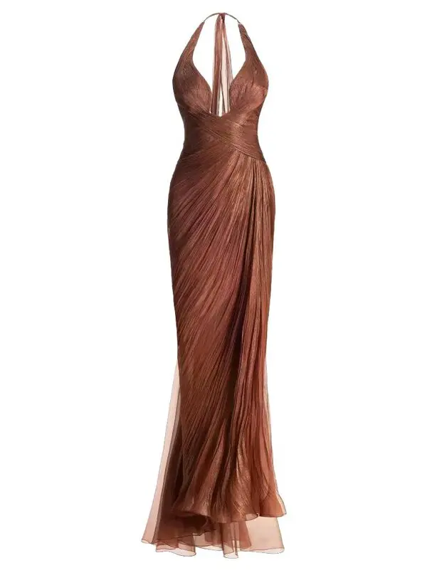 MARIA LUCIA HOHAN Milagros Sleeveless Slit Maxi Dress - Brown