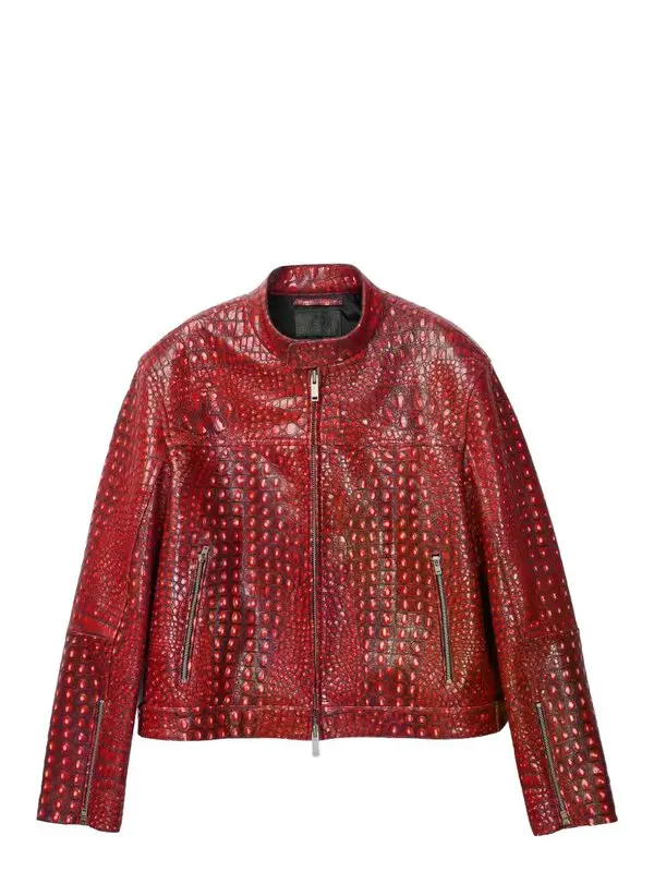 Camper Zipped Leather Jacket - Red