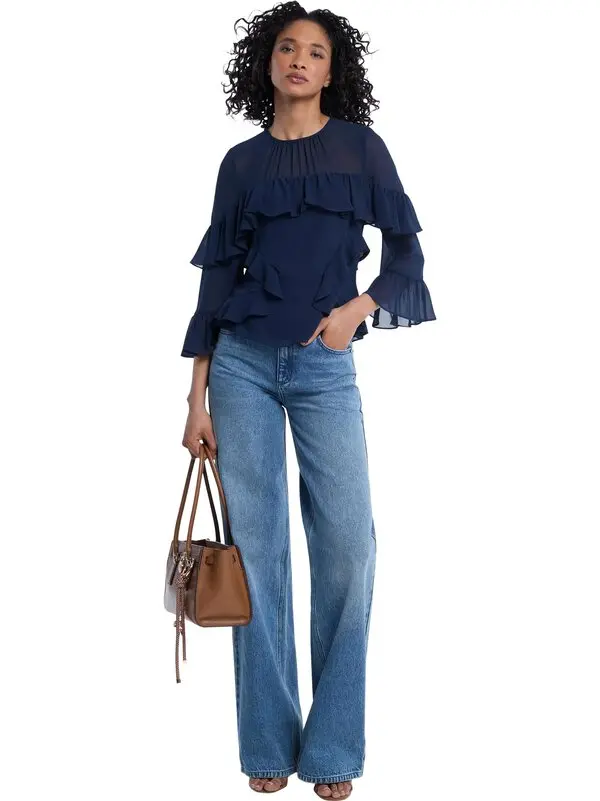 Michael Kors Ruffled Georgette Blouse - Blue