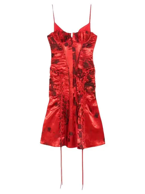 Alexander McQueen Floral-print Lace-up Dress - Red