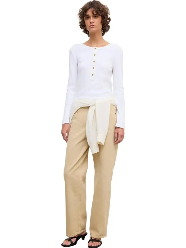HOUSE OF DAGMAR Henley Ribbed Top - White