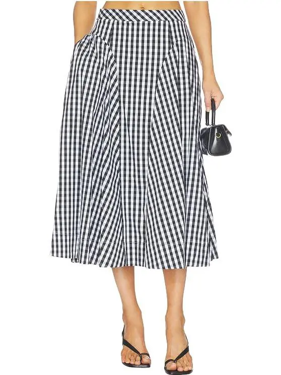 MILLY Robin Gingham Midi Skirt - Black & White