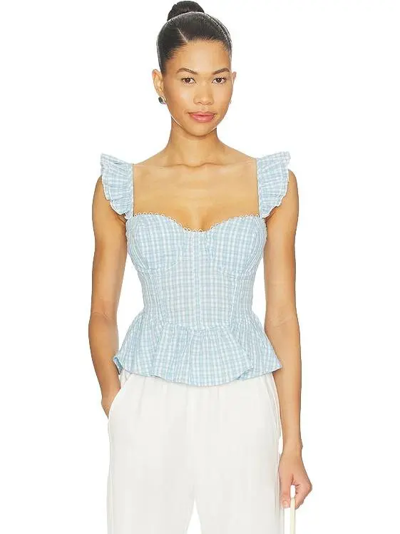 Astr The Label Baylin Seersucker Corset Top - Blue Plaid