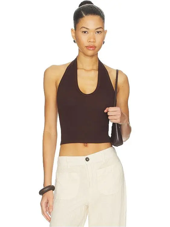 Enza Costa Silk Rib U Halter Top - Chocolate