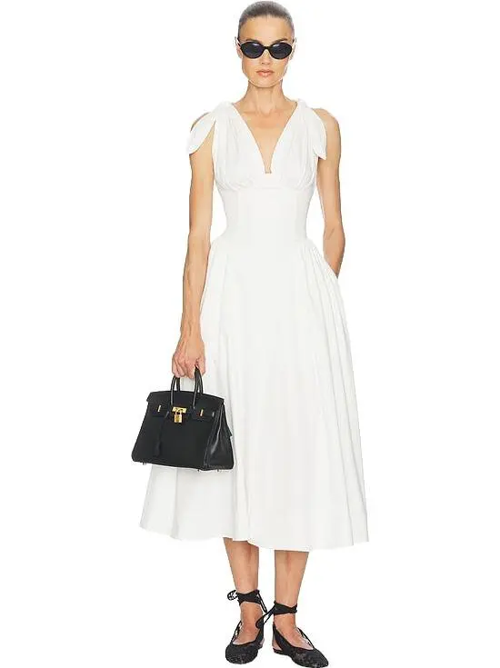 HELSA Fairweather Midi Dress In Stretch Cotton Sateen - Ivory