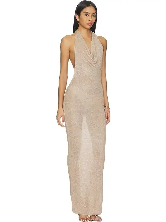 Superdown Brylee Knit Drape Maxi Dress - Nude Metallic