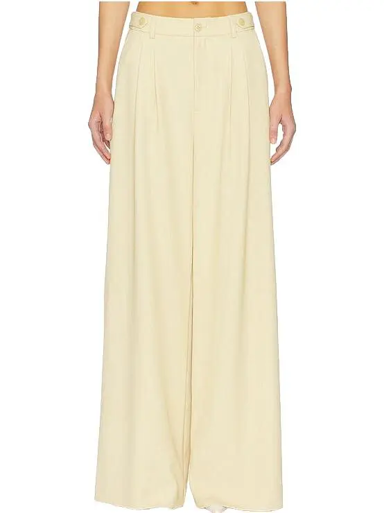 GESTUZ Stacy Mid Waist Pleated Wide Leg Pants - Pale Hay Melange