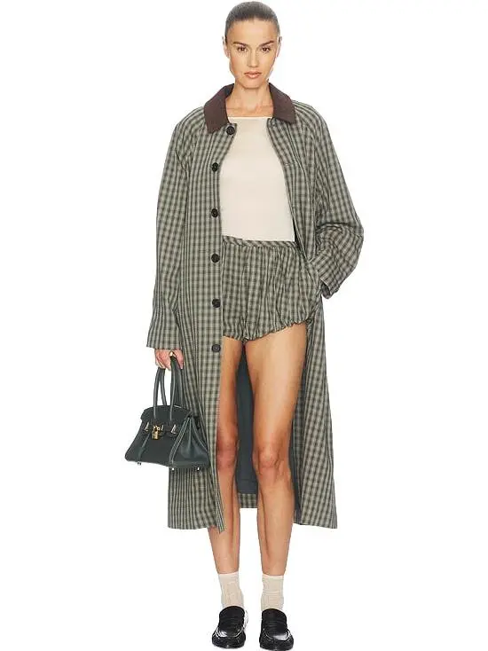 HELSA Novelty Trench - Green & Brown Plaid