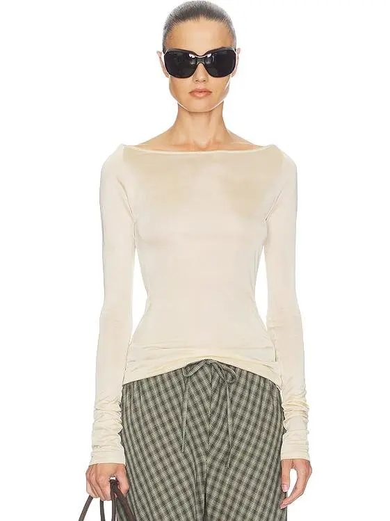 HELSA Slinky Jersey Off The Shoulder Top - Champagne