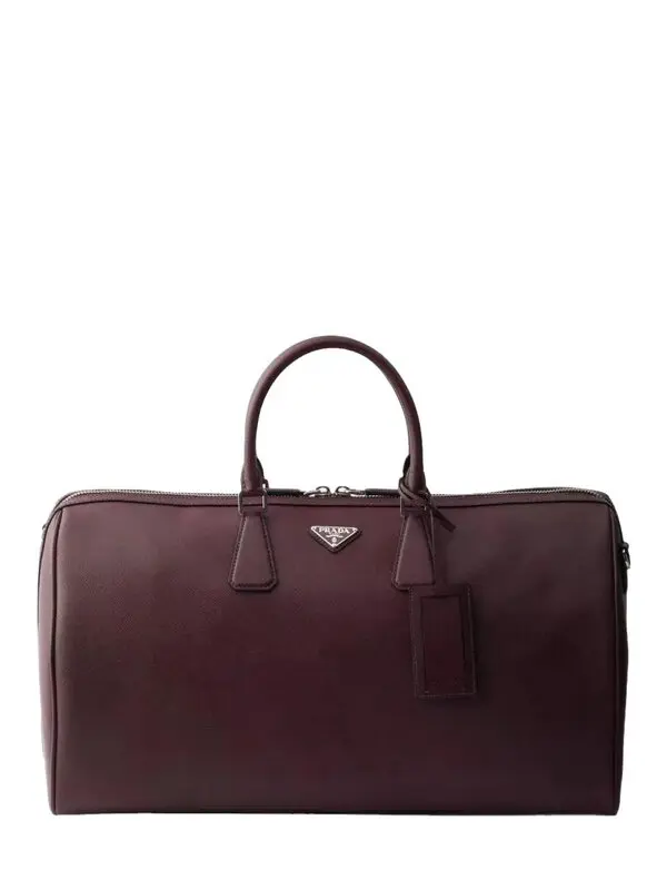 Prada Saffiano Leather Duffle Bag With Adjustable Shoulder Strap - Red