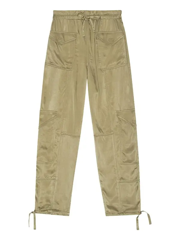 GANNI Washed Satin Cargo Pants - Green