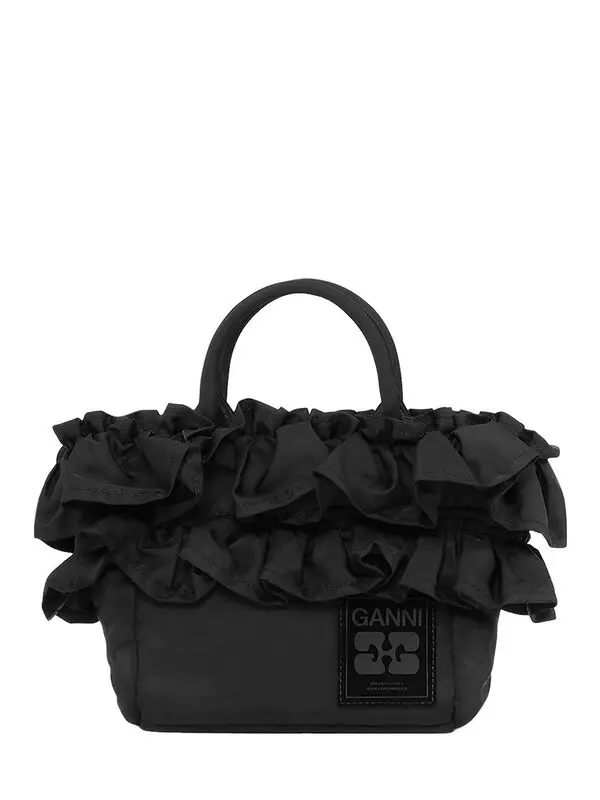 GANNI Mini Ruffle Tote - Black