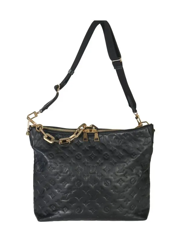 LOUIS VUITTON Monogram Embossed Lambskin Coussin Mm Hobo - Black