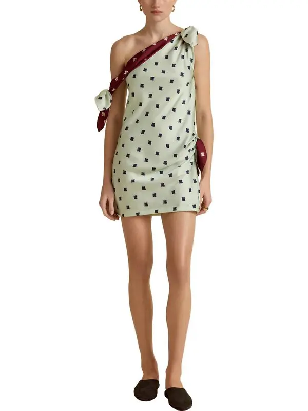 Marina Moscone Floral Satin Twill Tied Asymmetric Mini Dress - Multicolor