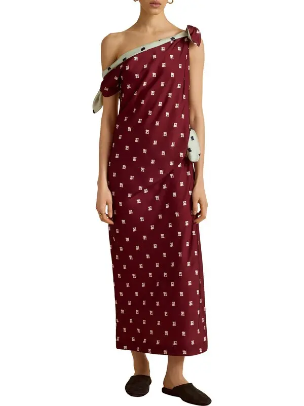 Marina Moscone Floral Satin Twill Tied Asymmetric Maxi Dress - Multicolor