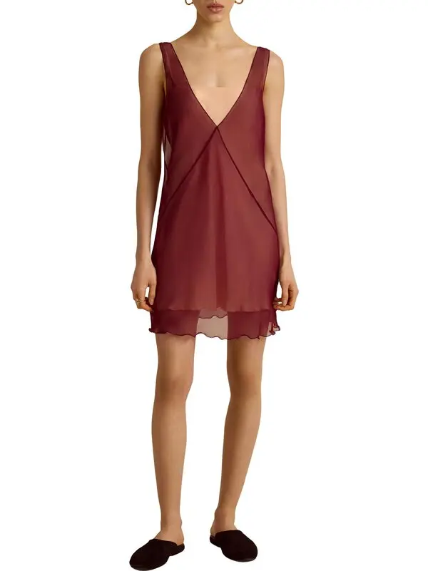 Marina Moscone Sheer Silk Chiffon Layered Slip Dress - Red