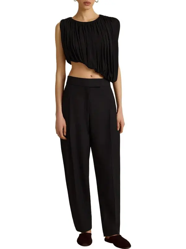 Marina Moscone Jersey Gathered Drape Asymmetric Crop Top - Black