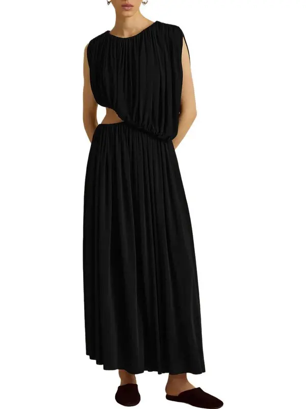 Marina Moscone Jersey Cutout Gathered Drape Maxi Dress - Black