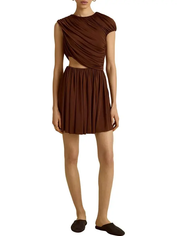 Marina Moscone Jersey Cutout Gathered Drape Mini Dress - Brown