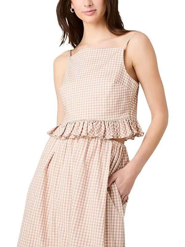 French Connection Lilah Stretch Cotton Petite Gingham Peplum Top - Almond Nude Petite Gingham