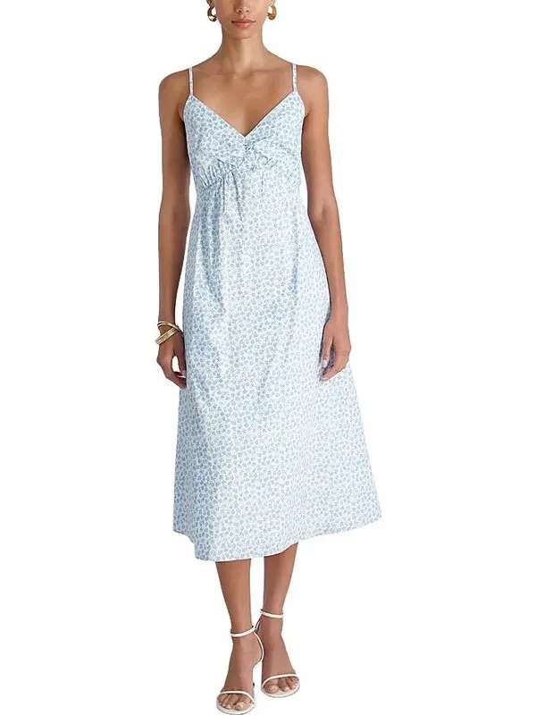 French Connection Rhodes Poplin Stacey Fleur Midi Dress - White/pool