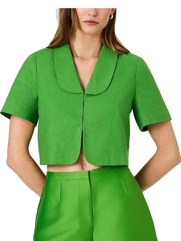 French Connection Theo Oversized Collar Short Sleeve Top - Botanica Green