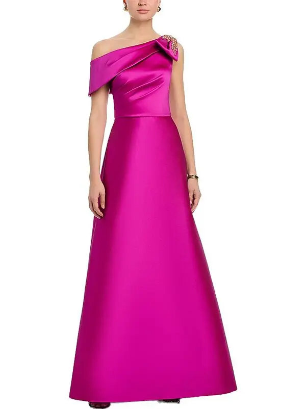 Rickie Freeman For Teri Jon Mikado Asymmetrical Bow Gown - Fuchsia