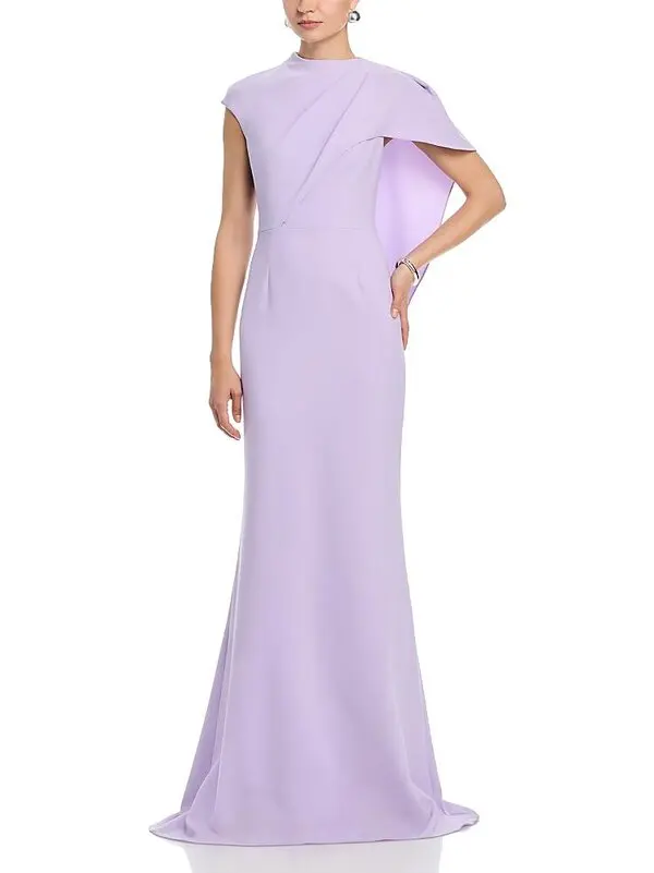 Rickie Freeman For Teri Jon Crepe Asymmetrical Side Drape Cape Gown - Lavender