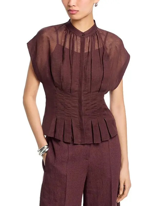 BOSS Badavina Pleated Blouse - Dark Brown