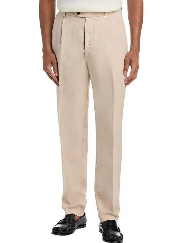 Eleventy Garment-dyed Linen Relaxed Fit Pleated Trousers - Sand