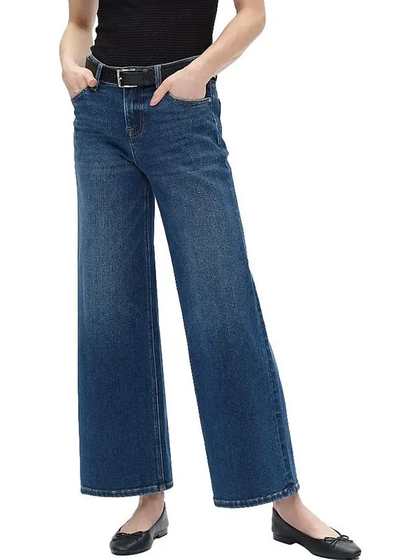 BAYEAS Mid-rise Wide Leg Denim Jeans - Dark Blue