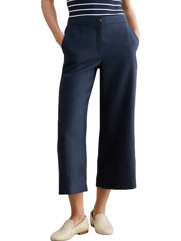 HOBBS LONDON Petite Lillie Cropped Linen Trousers - Navy