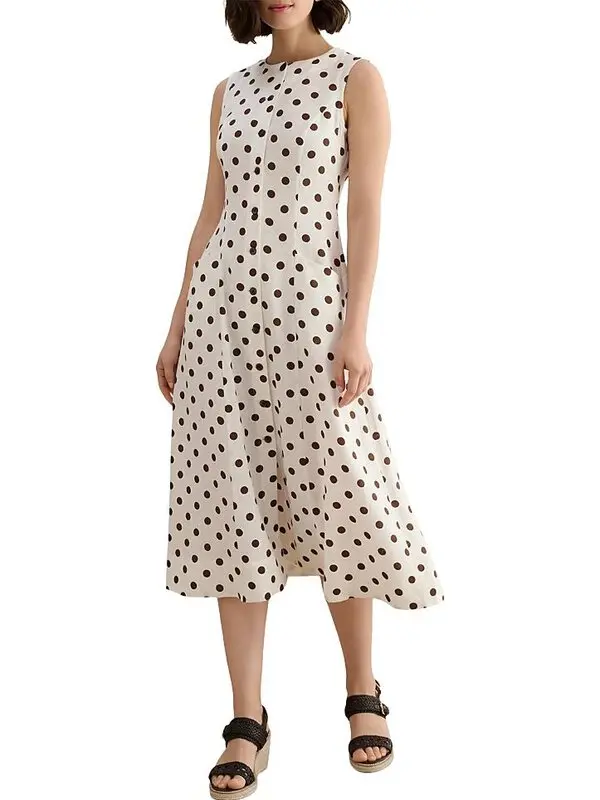HOBBS LONDON Carmen Linen Midi Dress - Ivory Brown