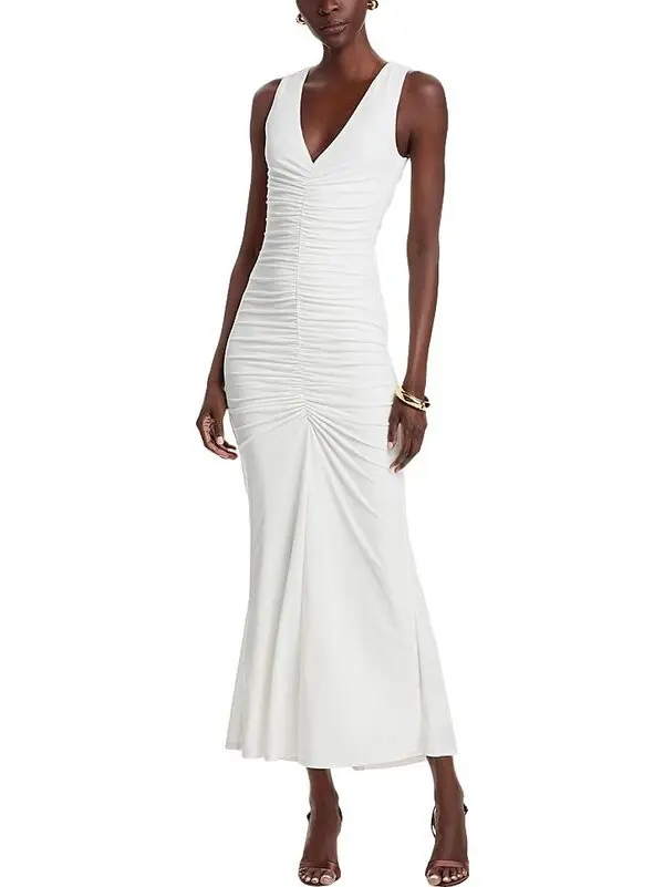 TOCCIN Inez V-neck Ruched Midi Dress - Coconut