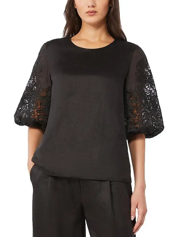 Max Mara Mstordine Macrame Sleeve Top - Black