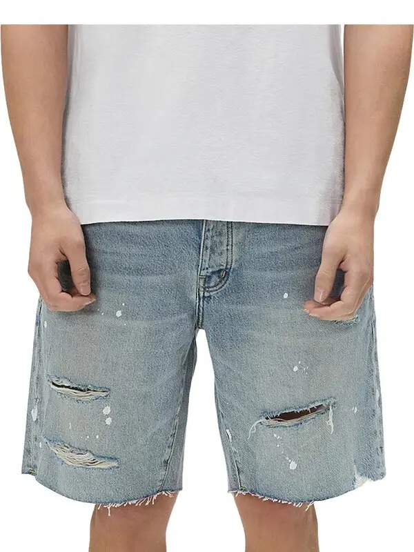 PURPLE BRAND Painterly Rip Denim Shorts - Light Indigo
