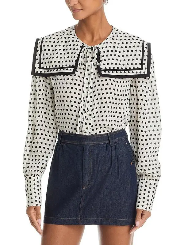 FRAME The Silk Polka Dot Fleet Blouse - Cream Multi