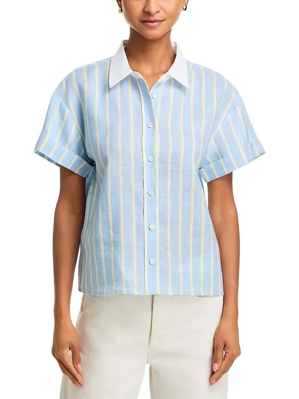 FRAME The Linen Boardwalk Shirt - Chambray Blue Multi