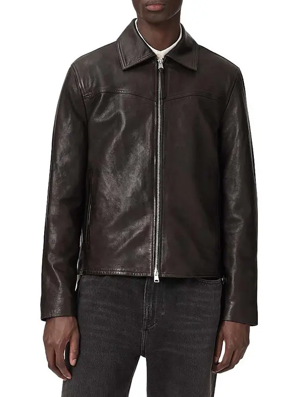 ALLSAINTS Tune Regular Fit Leather Jacket - Trail Brown