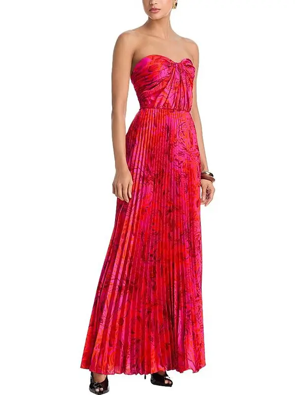 Aqua Strapless Pleated Gown - Fush/multi