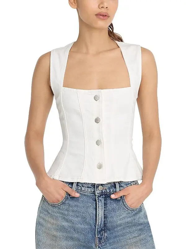 Good American Button-front Peplum Top - White