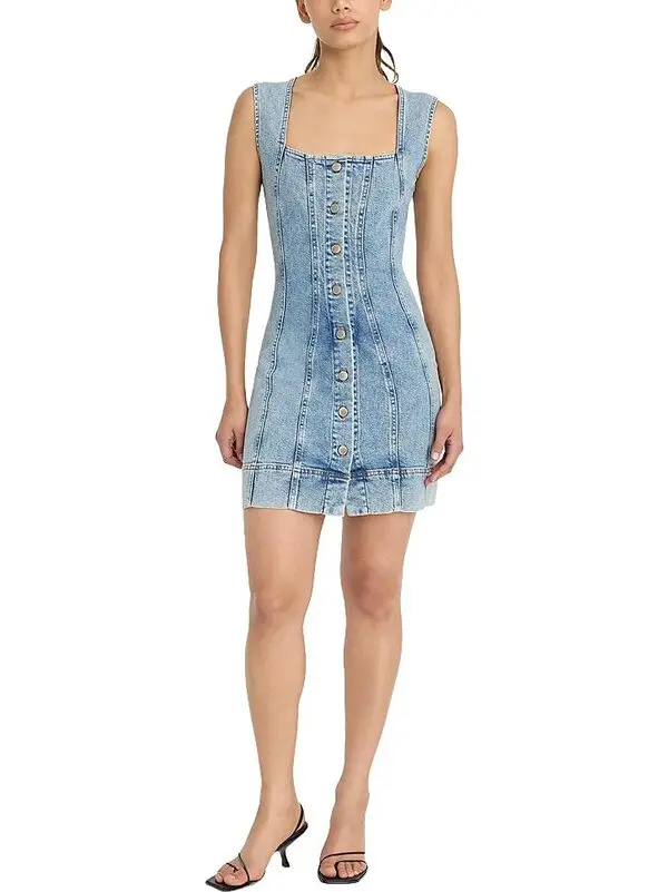 Good American Mini Button Front Dress - Indigo