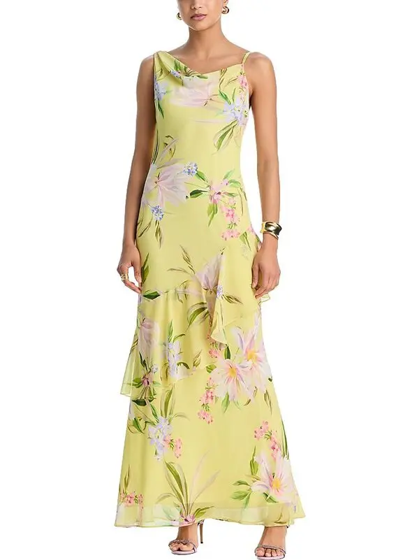Aqua Asymmetric Chiffon Dress - Yelow/multi