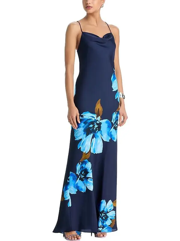 Aqua Satin Strappy Dress - Navy/aqua