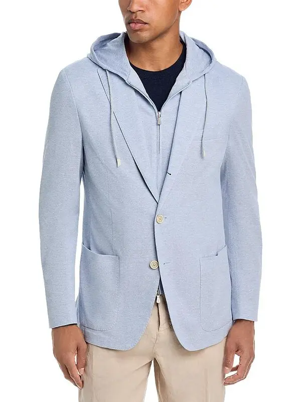 Eleventy Cotton Linen Jersey Jacket With Removable Hoodie - Light Blue