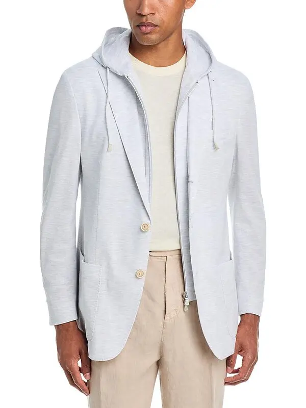 Eleventy Cotton Linen Jersey Jacket With Removable Hoodie - Light Grey