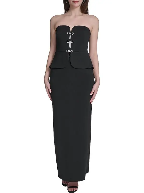 Eliza J Strapless Peplum Column Gown - Black