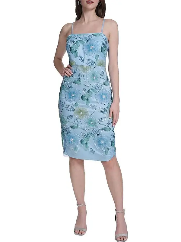 Eliza J Embellished Mesh Dress - Blue Multi